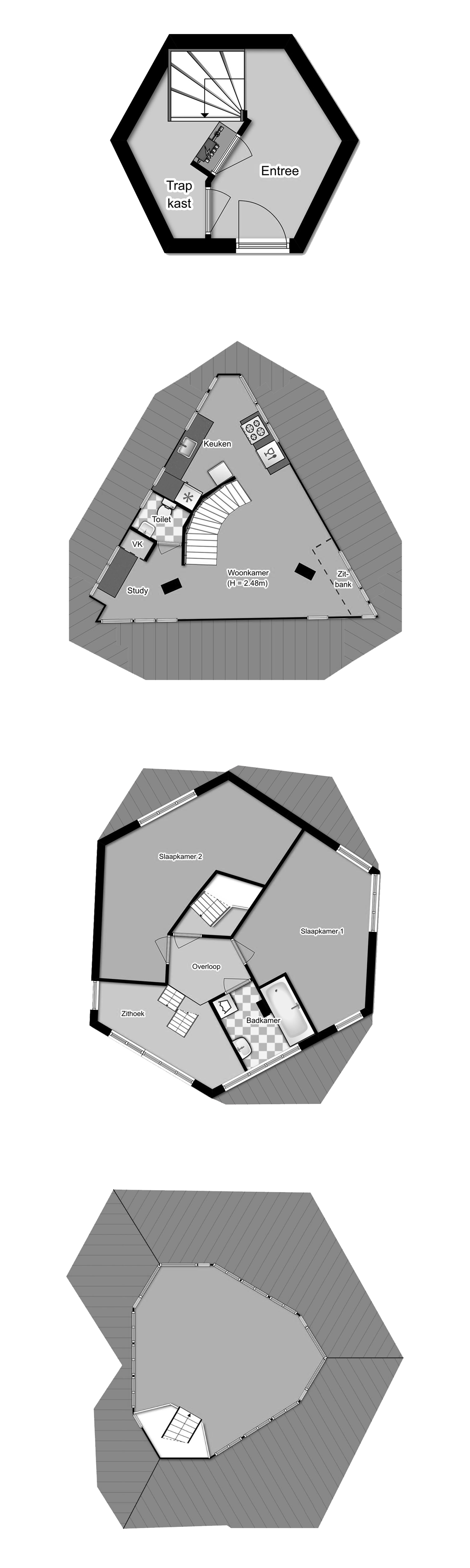 Tilted Cube Home Floor Plan The Cross Section (left) And Floor Plan